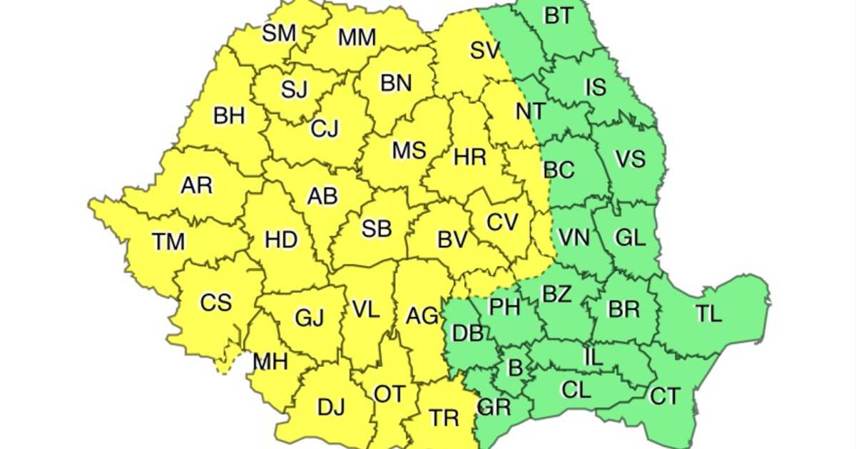 Județul Arad se află sub avertizare de cod galben de ploi până la ora ...