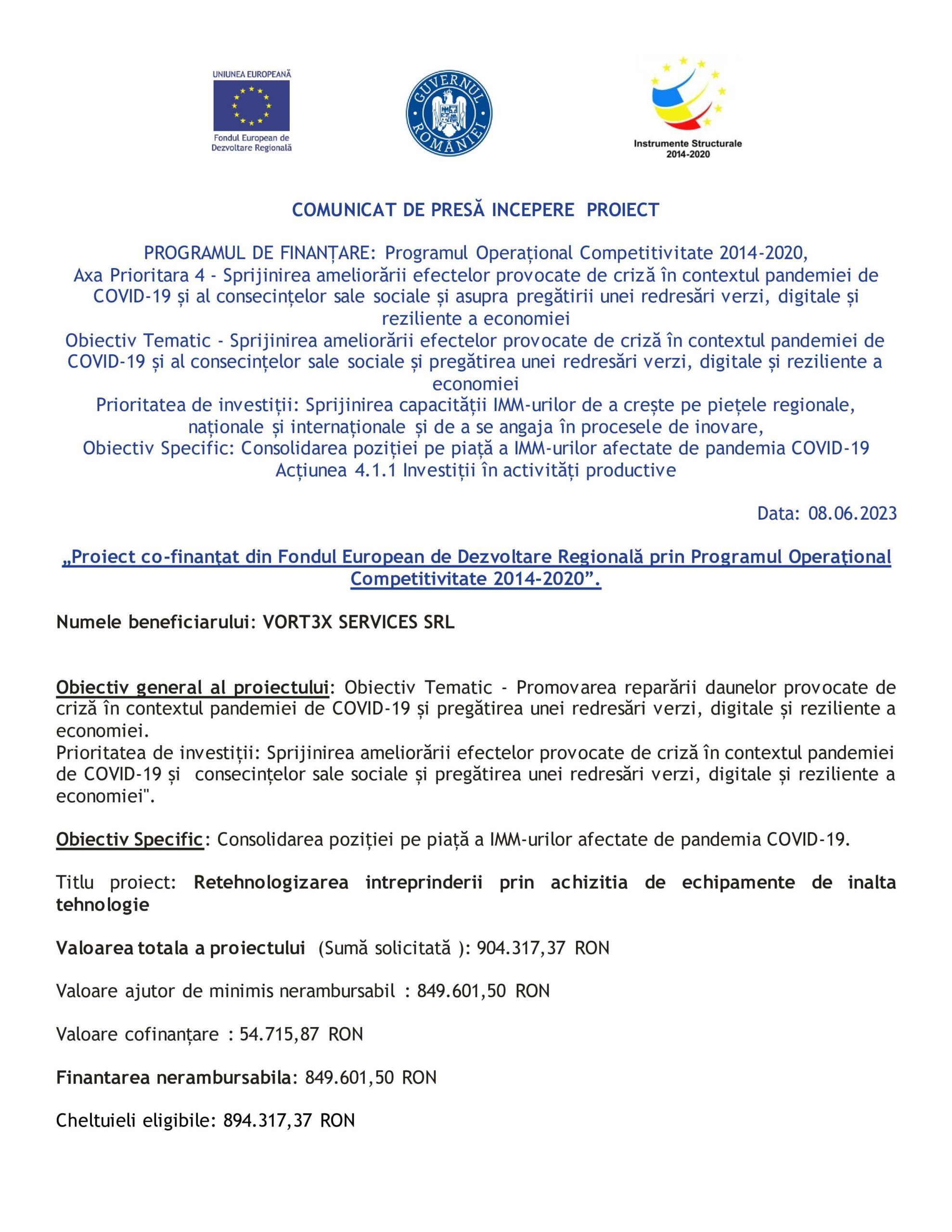 Comunicat de presă începere proiect - ARADON