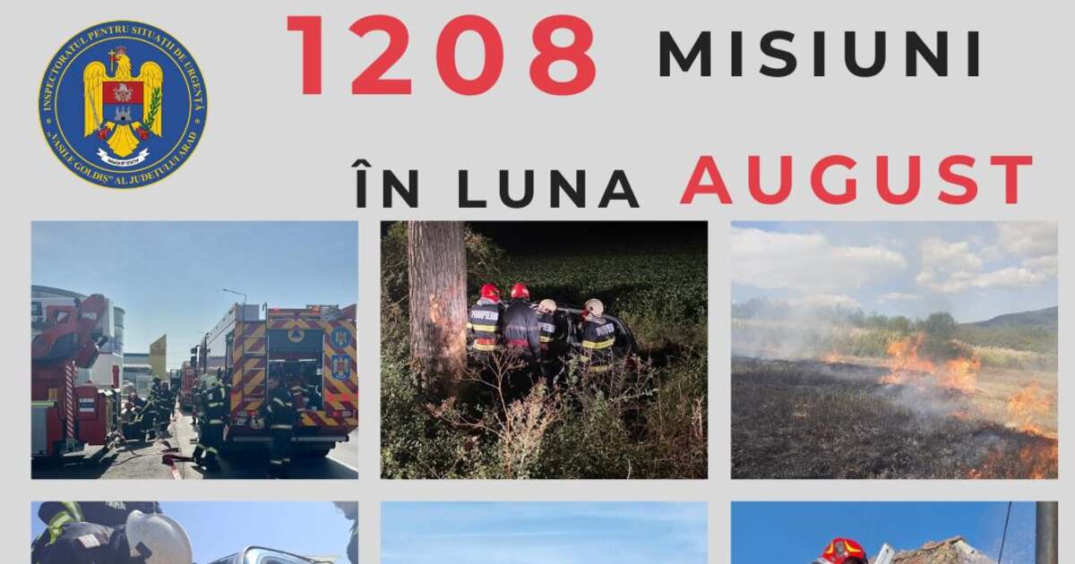 Peste 1.200 de misiuni pentru ISU Arad, în august - ARADON