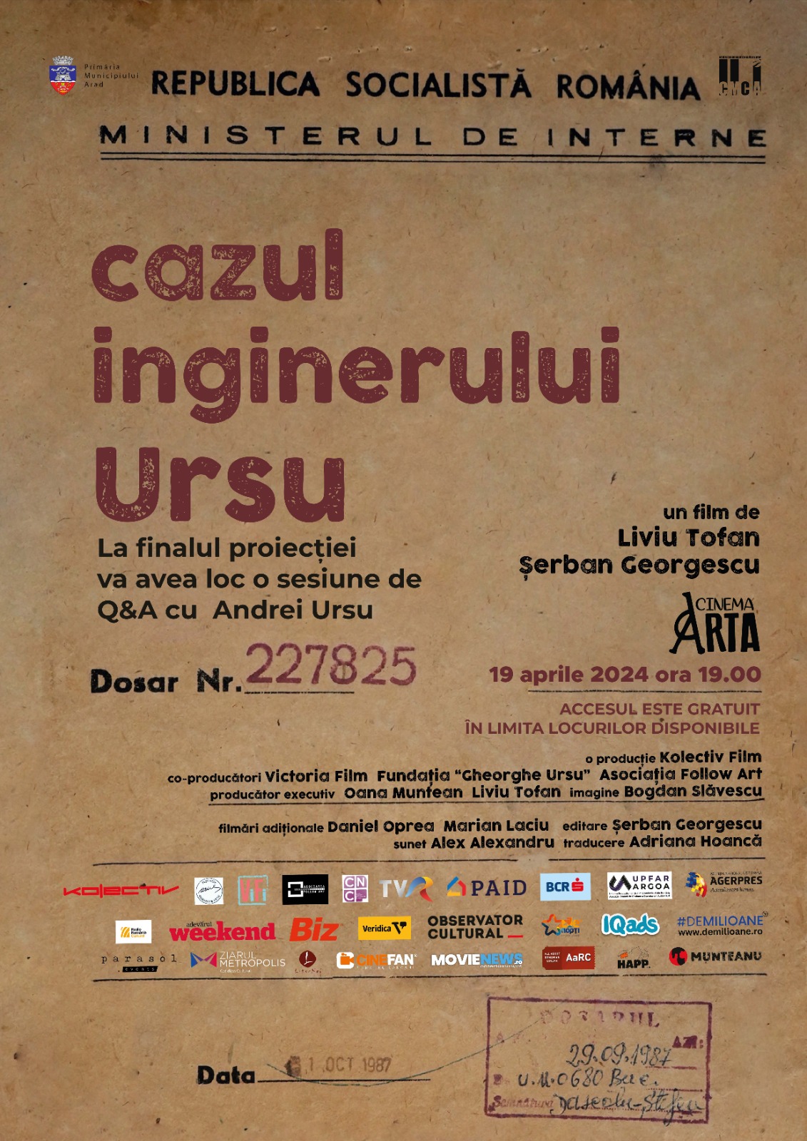 Documentarul „Cazul inginerului Ursu“, proiectat la Cinematograful „Arta“ - ARADON