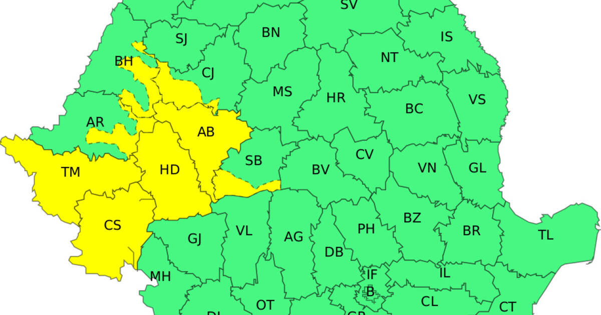 Cod galben de vreme instabilă în Arad și alte șapte judeţe, pe ...