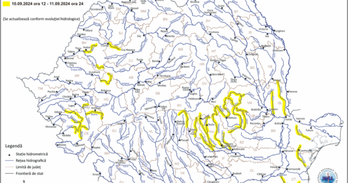 Cod galben de inundaţii în 11 bazine hidrografice şi pe râurile din ...