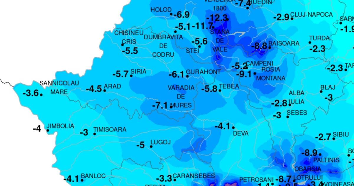 Noapte cu temperaturi negative! Au fost -7,1 grade la Vărădia de Mureș ...